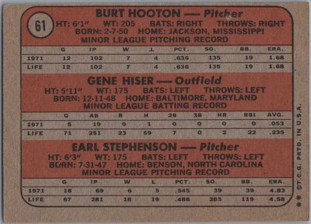 1972 Topps - 1972 Rookie Stars #61 Burt Hooton, Gene Hiser, Earl ...