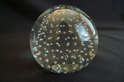 VINTAGE CLEAR GLASS ROUND SPHERE ART GLASS PAPERWEIGHT SCULPTURE ...