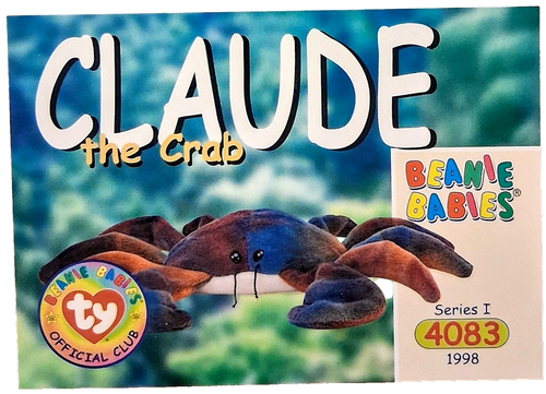CLAUDE THE CRAB 1998 TY BEANIE BABIES 4083 SERIES 1 BBOC #62 COLLECTOR ...