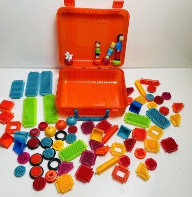 Bristle Blocks 70+ Mixed Assorted Building Pieces w/ Case Wheels People ...