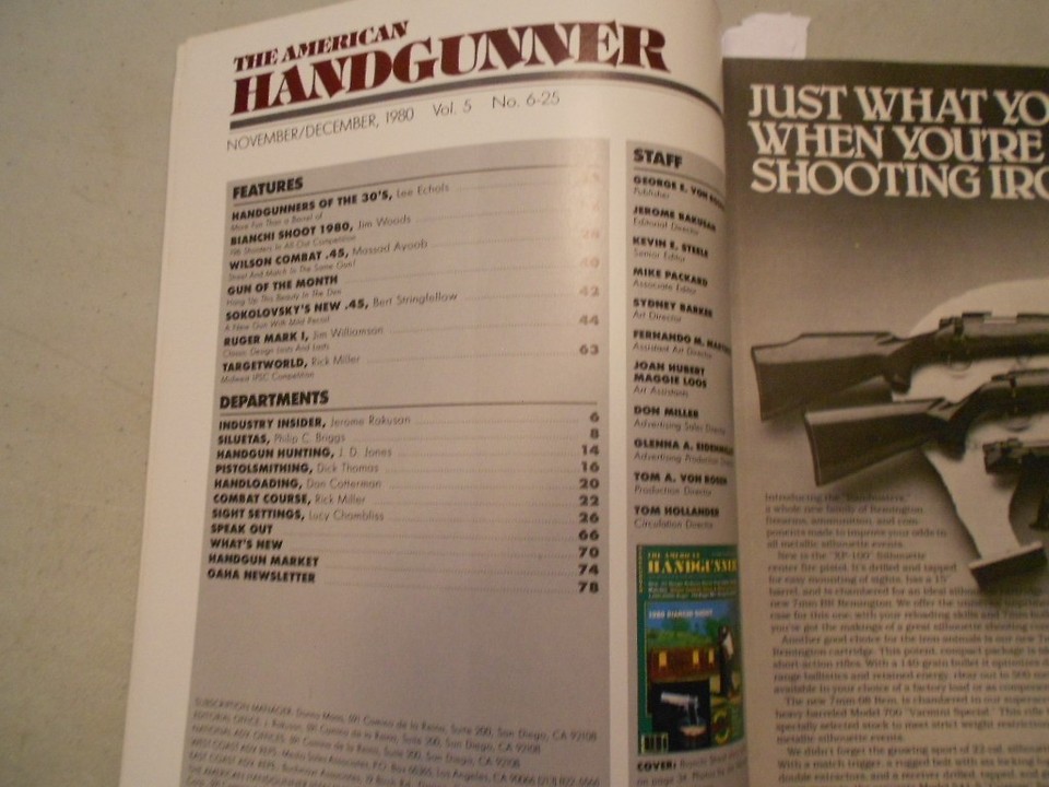 American Handgunner Magazine AHG November/December 1980 Sokolov Sky 45 ...
