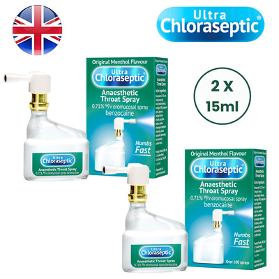 2 X 15ml Ultra Chloraseptic Anaesthetic Sore Throat Spray Original ...