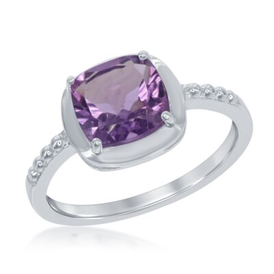 Sterling Silver Square Gem Ring - Amethyst | eBay