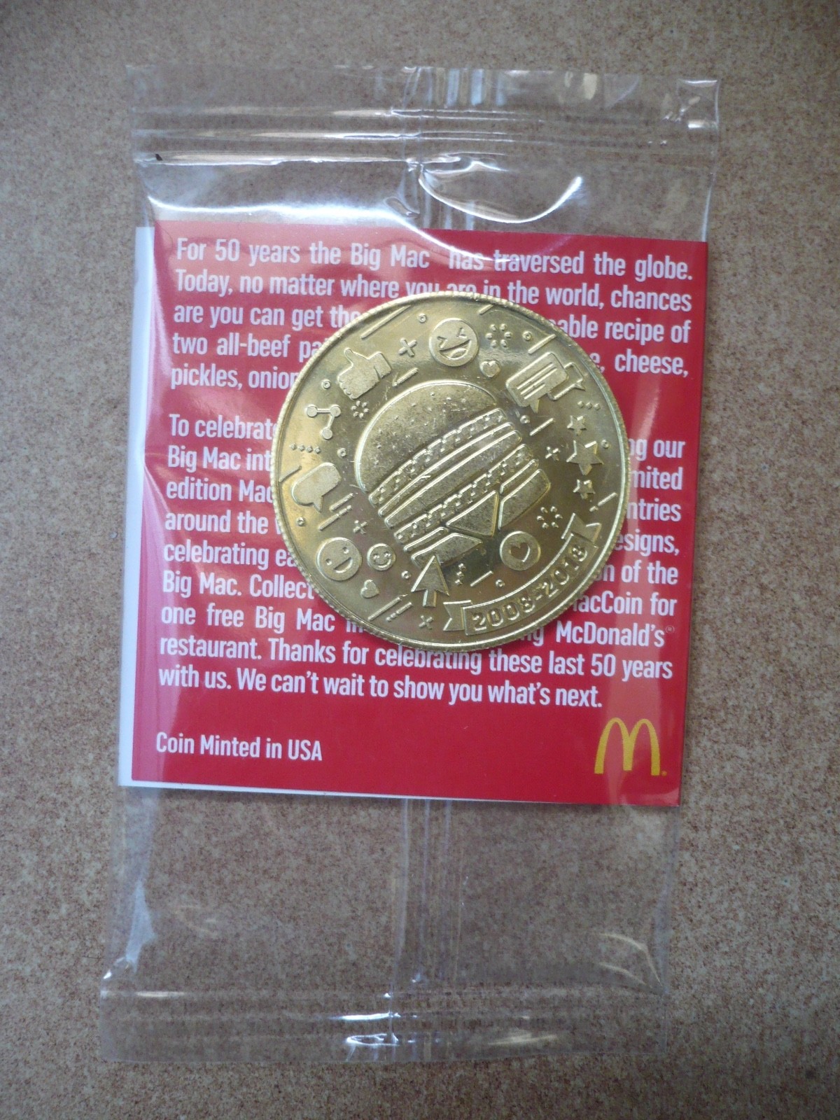 McDonald's MacCoin Big Mac Coin Unopened Gold New in Package 50 Years ...