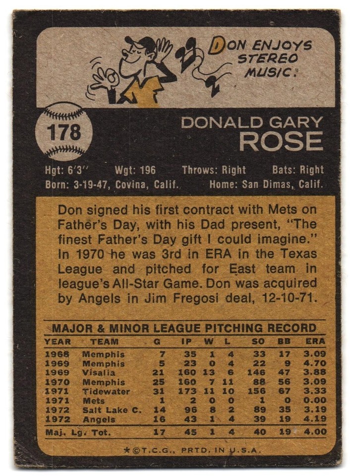 Don Rose 1973 Topps MLB Card # 178 | eBay
