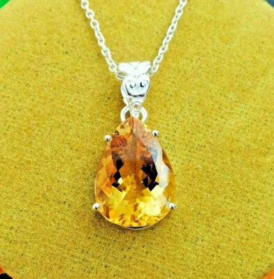 Natural Citrine Gemstone 925 Sterling Silver Pear Shape Pendent With ...