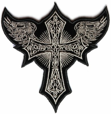 Gothic Cross Patch 11" Embroidered Cross Wings Iron on Sew On FAST ...
