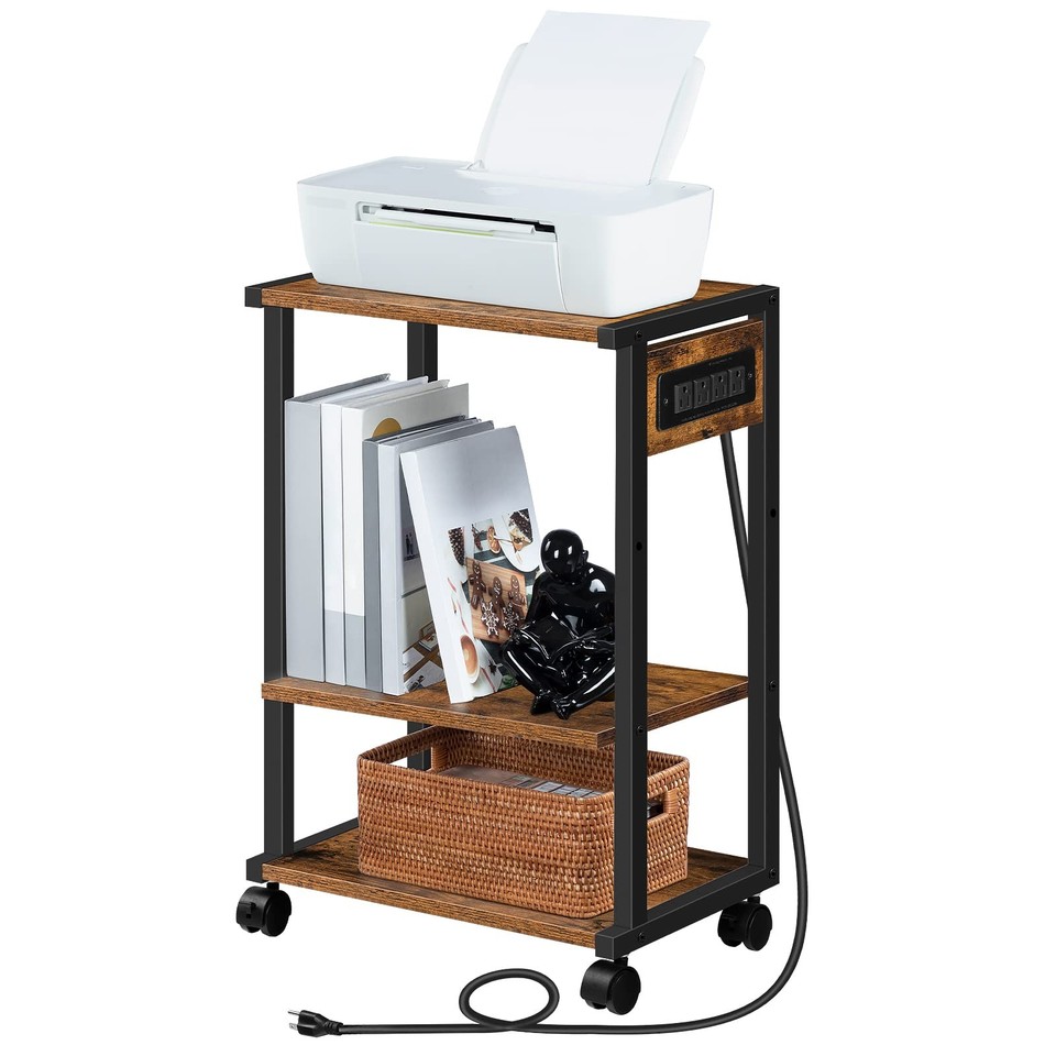3-Tier Rolling Printer Stand with Charging Station, Adjustable Shelf ...