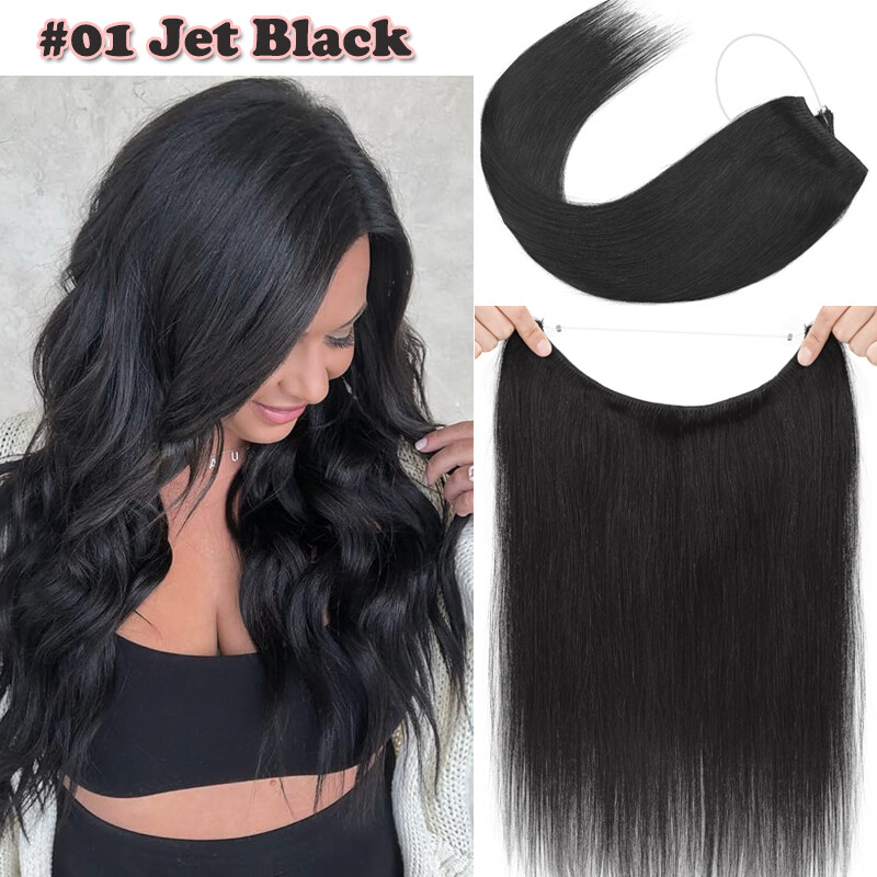 Invisible Wire In Real Thick Human Hair Extensions Hidden Headband Hair ...
