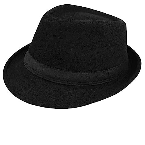 Mens 1920s Gatsby Felt Fedora Hat 20s Black Medium Standard Wide Band ...