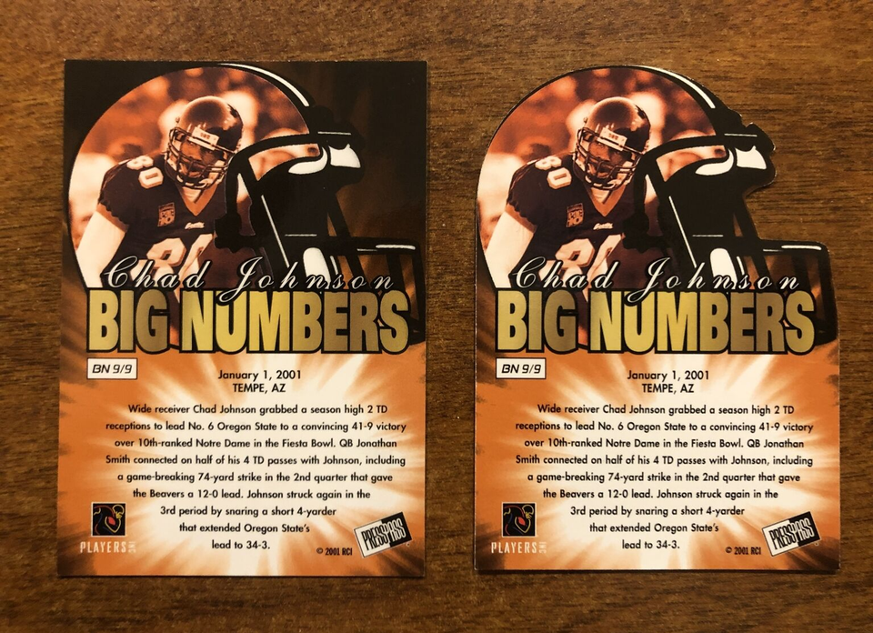 2001 Press Pass #BN9 Chad Johnson Big Numbers Die Cuts & Non Die Cut ...