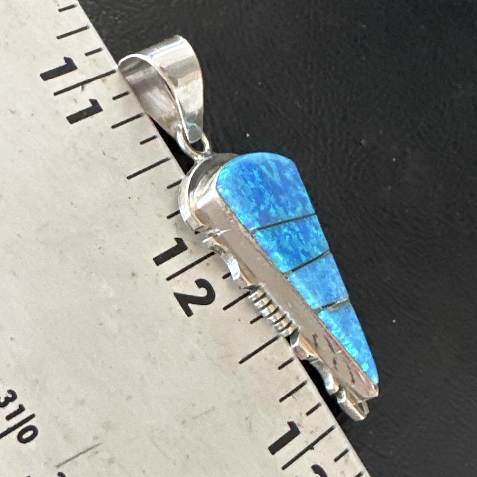 Arrowhead Blue Opal Inlay Pendant Navajo Sterling Silver Necklace 15677 ...