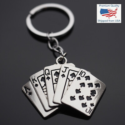 Royal Flush of Spades Poker Texas Holdem Key Chain Silver Pendant Charm ...