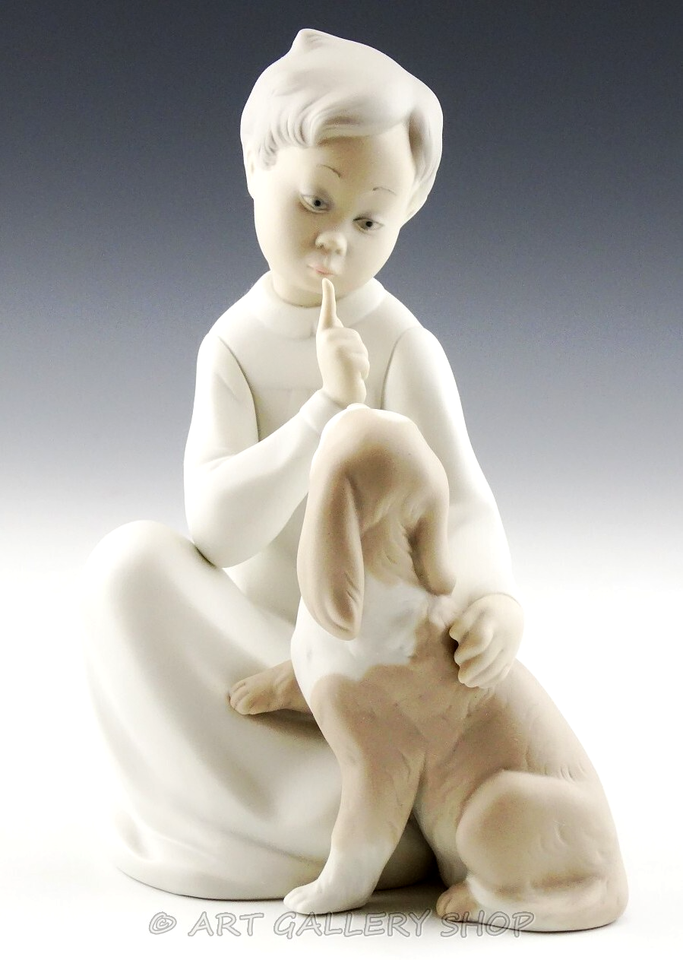 Lladro Spain Figurine BOY WITH DOG SHHH, QUIET PUPPY #4522 Matte ...