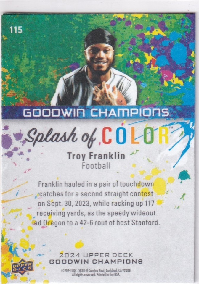 2024 Upper Deck Goodwin Champions N° 115 Troy Franklin Éclat De Couleur ...