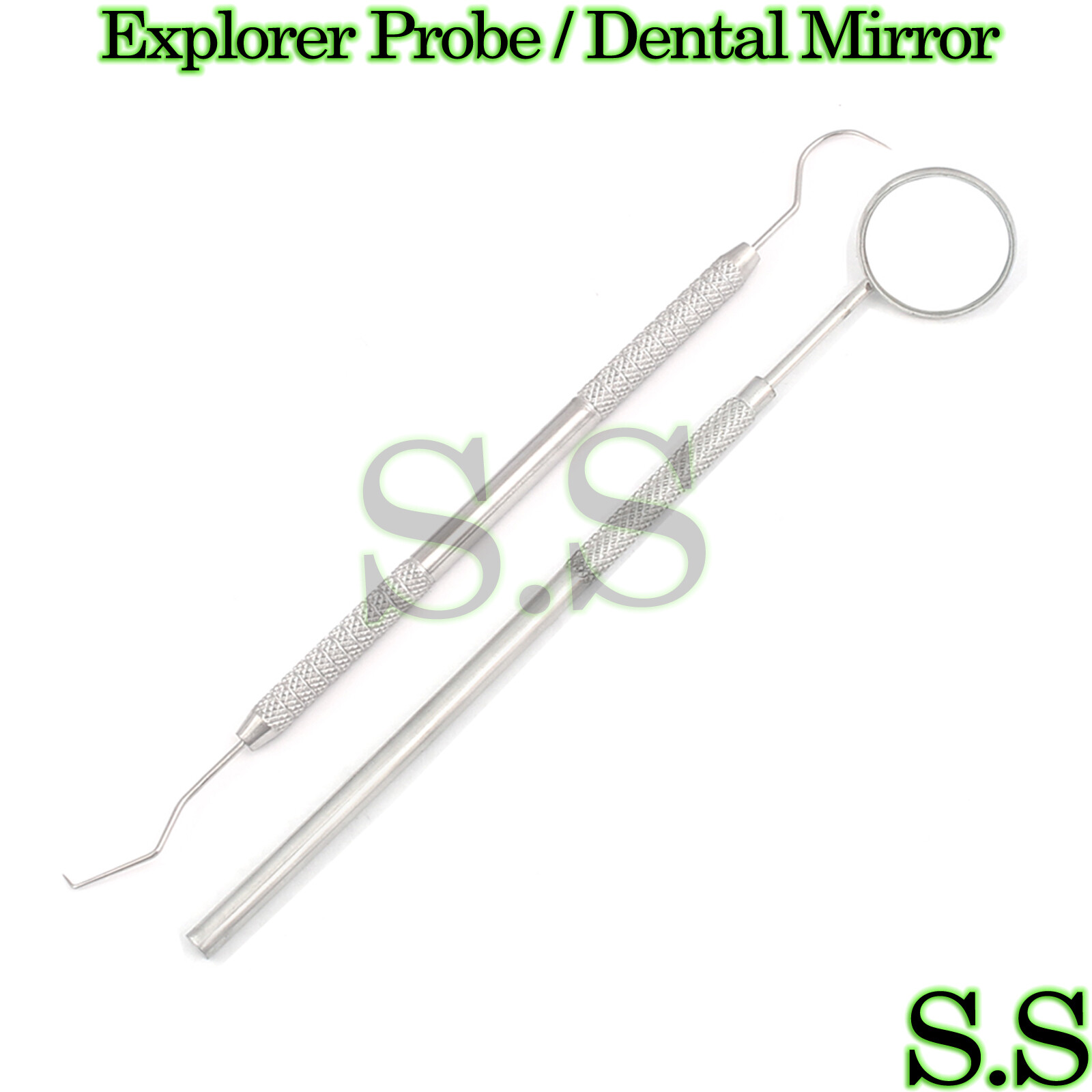MOUTH MIRROR NO 5 WITH HANDLE AND EXPLORER, DENTAL EXAMINATION SET PR ...