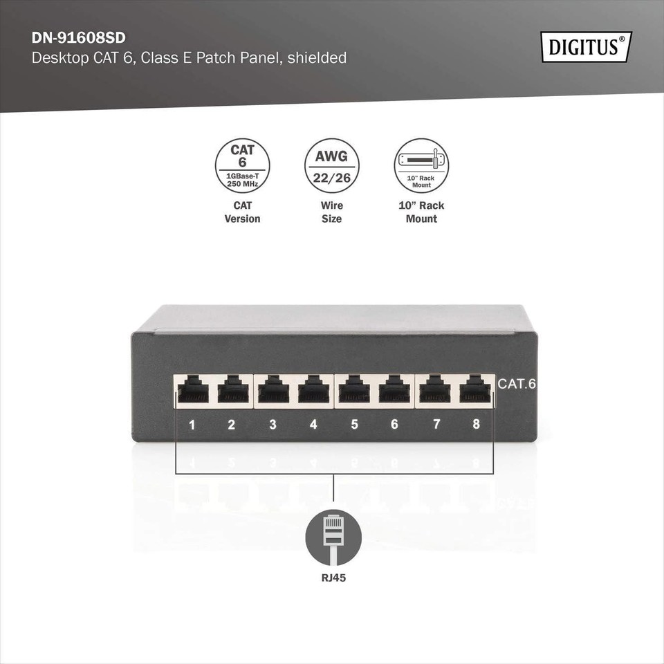 DIGITUS Desktop Patch Panel 8-Port/Cat.6 / Shielded/Cable Installation ...