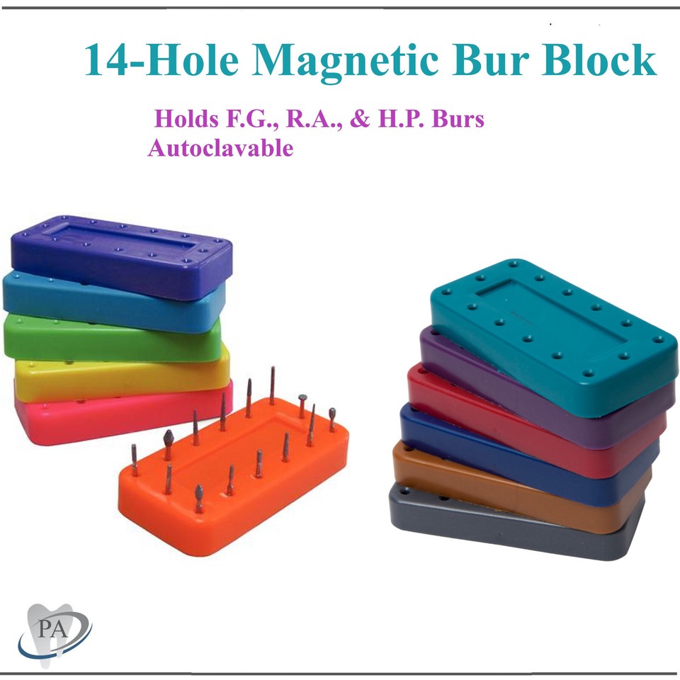Dental Bur Block Magnetic Lab Holder Station Holds 14 Burs, 7/8 Burs ...