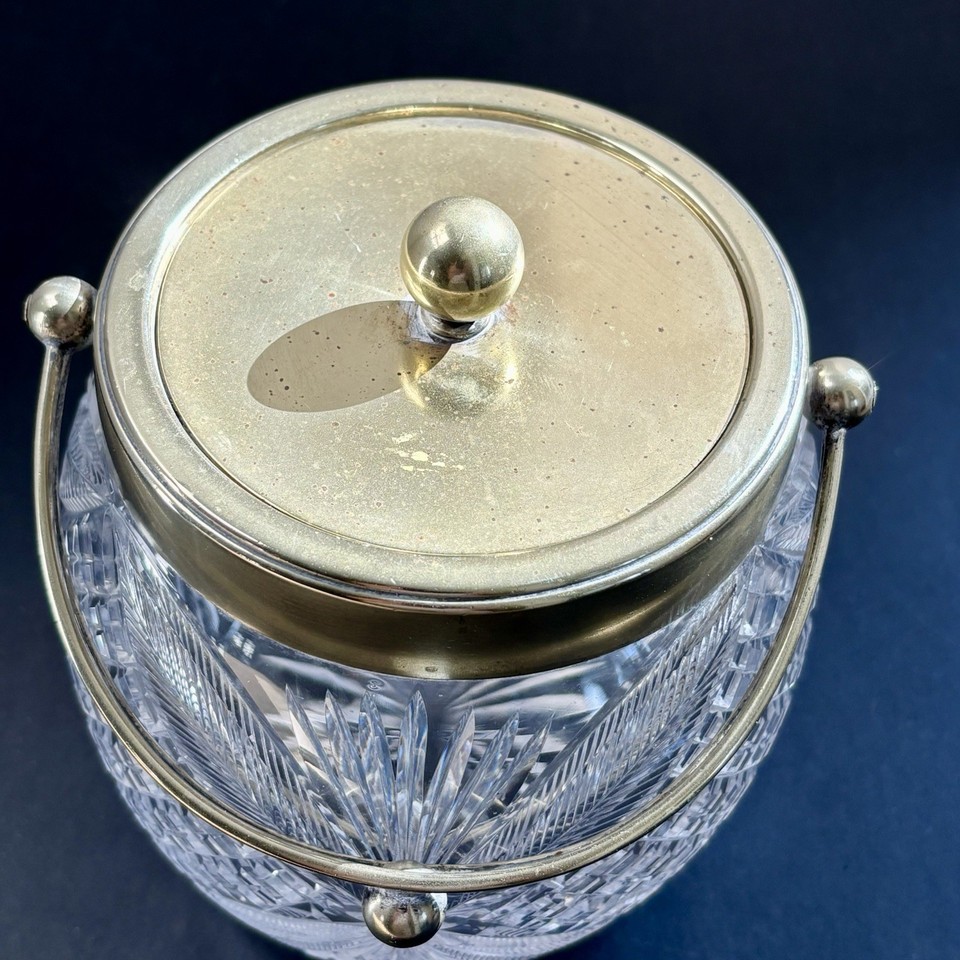 Antique English Cut Crystal Biscuit Barrel Brass Lid Handle Victorian ...
