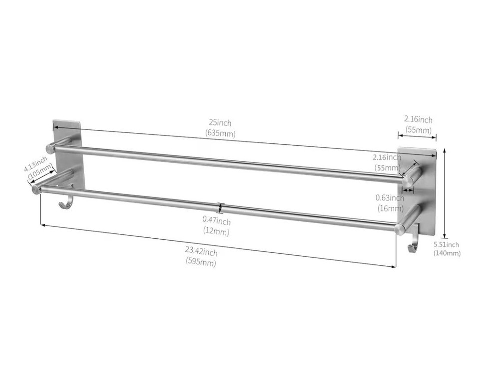 JS Towel Rail Self Adhesive 2-Tier Double Towel Holder rack Multi Towel ...