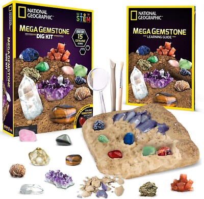 National Geographic Mega Gemstone Dig Kit - Dig Up 15 Real Gemstones ...
