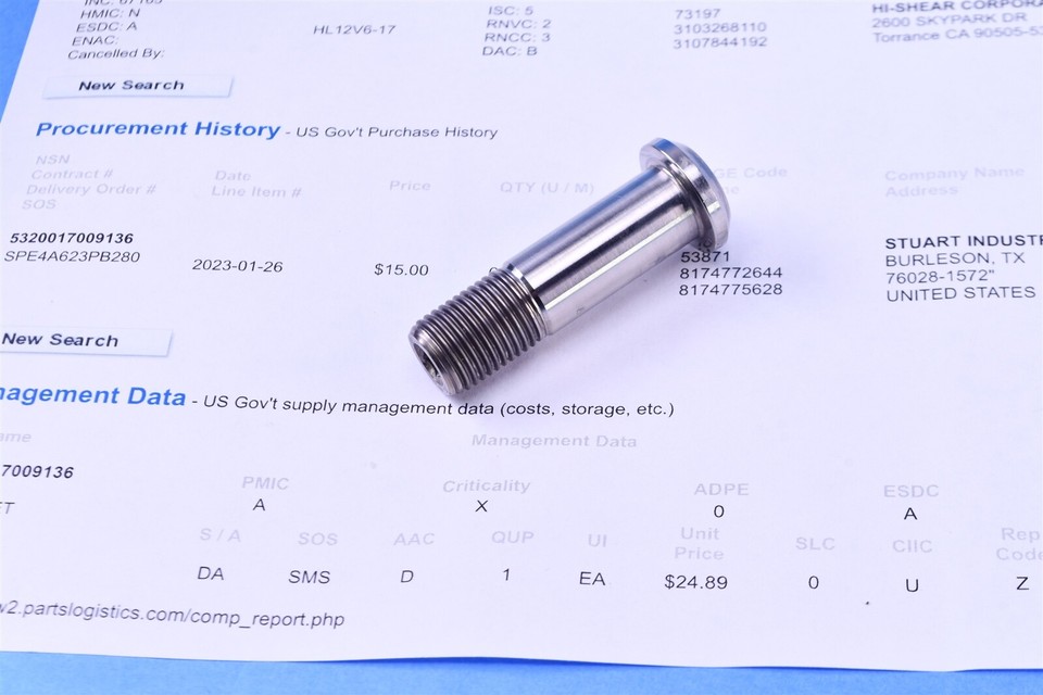 8 Hi-Shear HL Pin Pin Rivet Aircraft Fasteners HL12V6-17 Lisi Aerospace ...