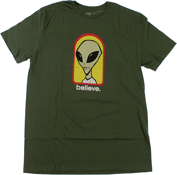 Alien Workshop Believe T-Shirt - Size: MEDIUM Olive/Yel/Red | eBay