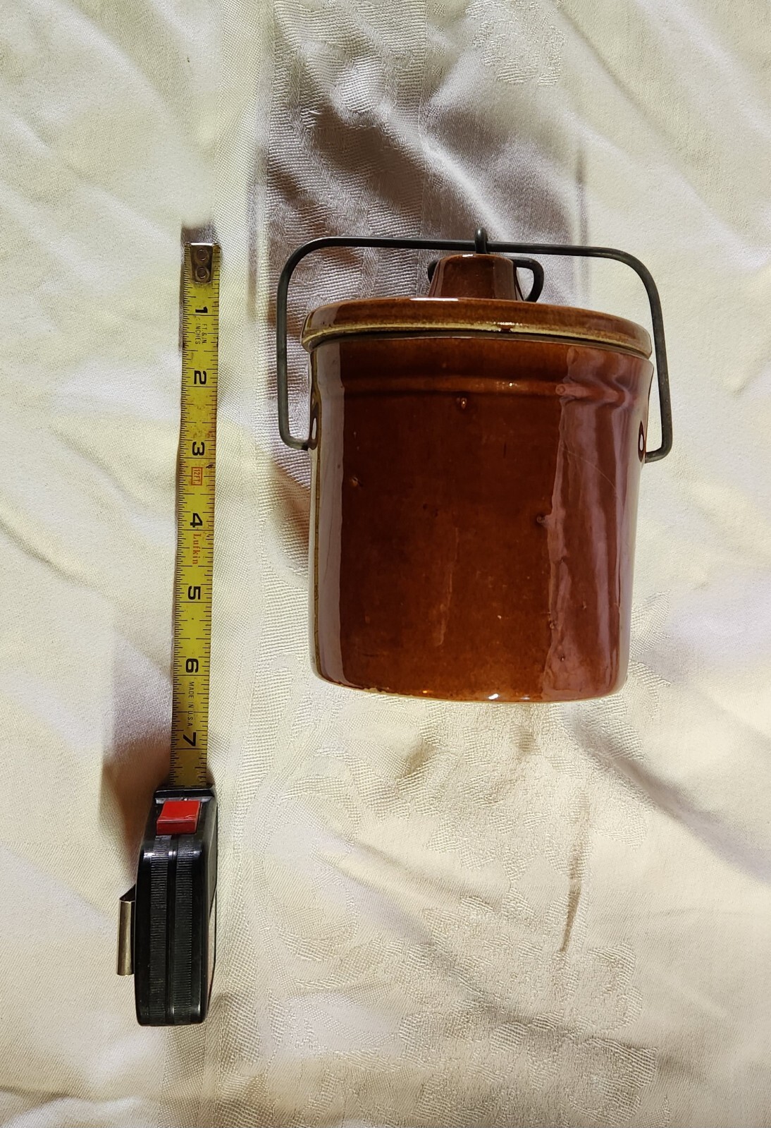 Stoneware Brown Free Standing Round Crock Wire Bail Handle With Latch ...