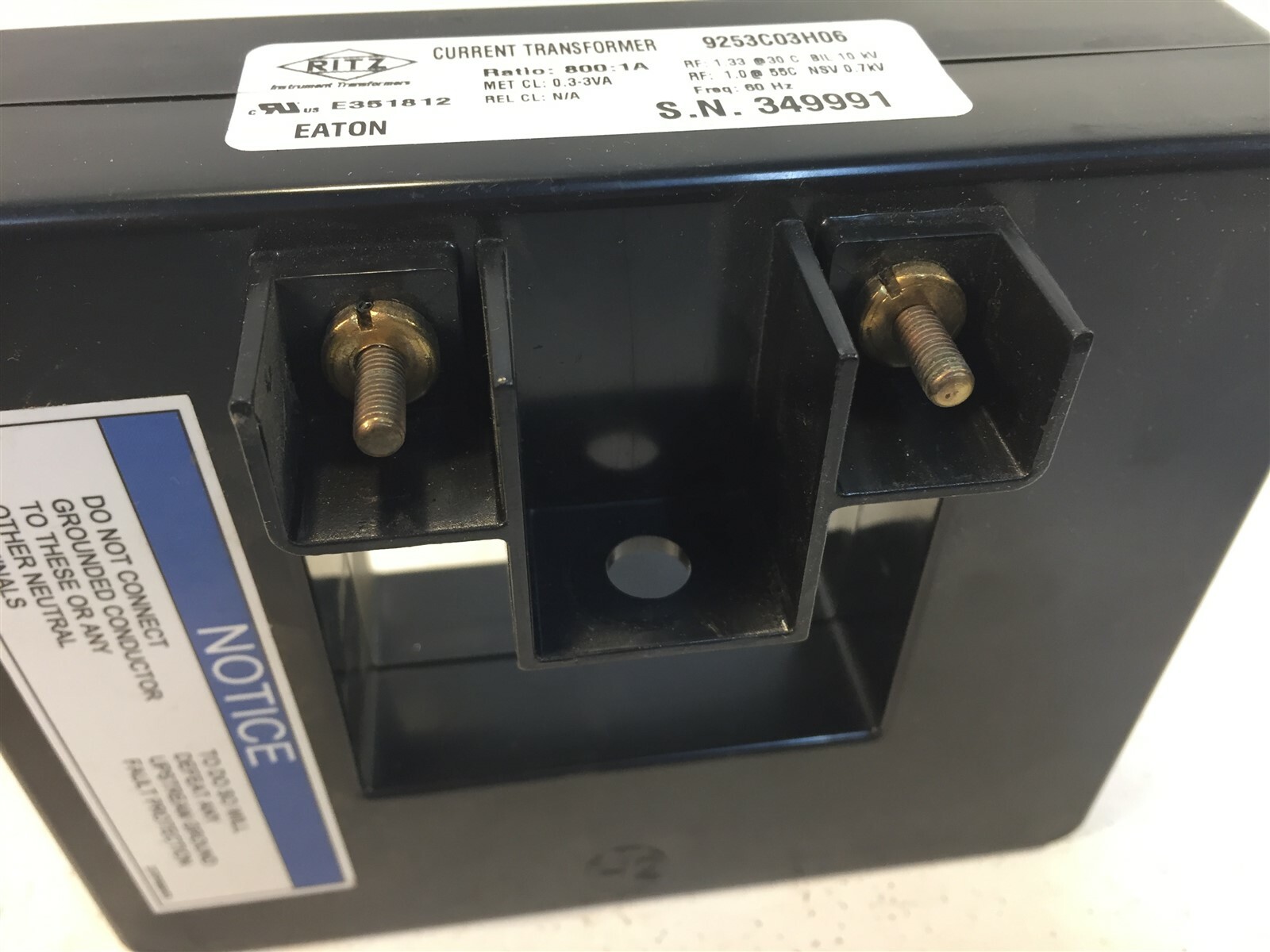 Ritz Instrument Transformers 9253C03H06 Current Transformer 800:1A ...