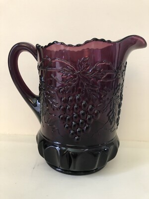 Mosser Glass Purple Amethyst Vine Grape Pitcher 8” | eBay