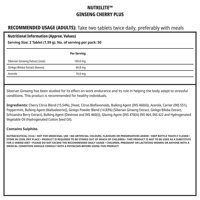 Amway Nutrilite Ginseng Cherry Plus for Stamina ,Vitality & Strength (100Tabs) | eBay