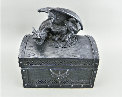 Fantasy Mythical Guardian GOT Gothic BLK Dragon Resin Treasure Chest ...