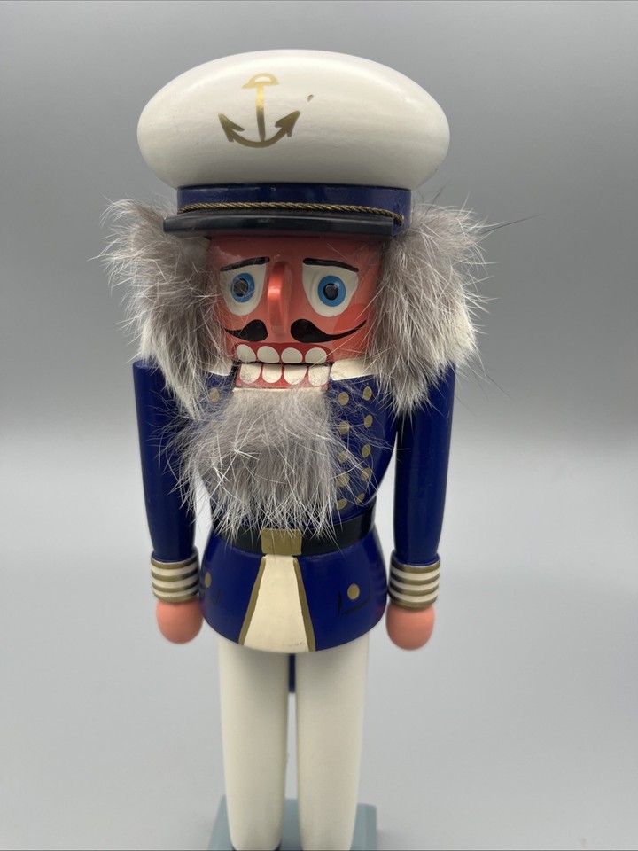 Erzgebirge Germany Nutcracker Sailor Officer Captain White Fur 11" Old ...