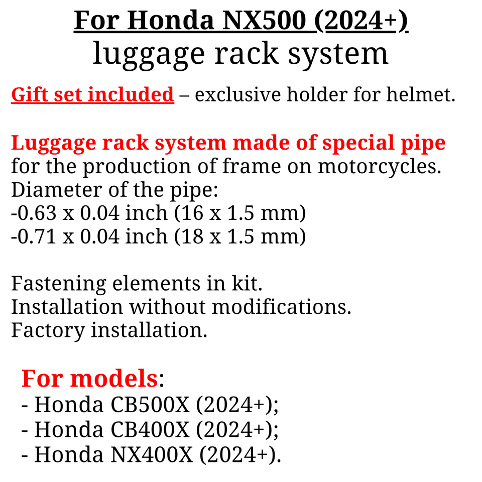 For Honda NX 500 Luggage rack system CB500X Side carriers for soft bags ...