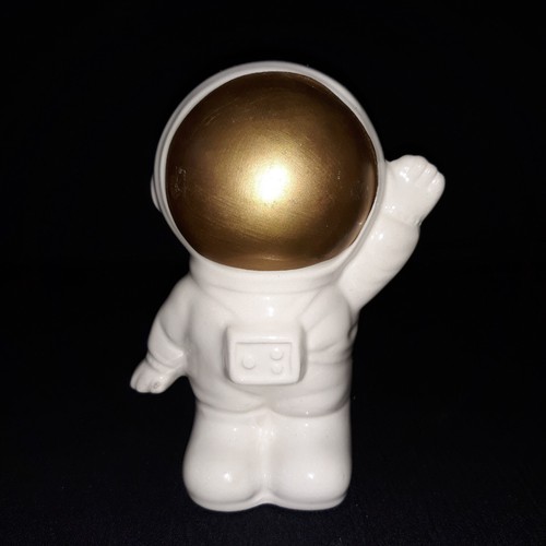 RARE HTF SPACEMAN ASTRONAUT GOLD & WHITE CERAMIC PIGGY BANK ...