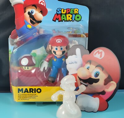 NINTENDO SUPER MARIO W/ SUPER MUSHROOM FIGURES NEW & INVINCIBLE MARIO ...