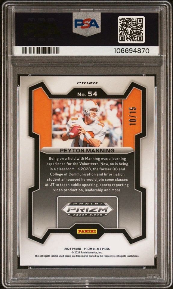 2024 Panini Prizm Draft Picks Peyton Manning Gold Shimmer /15 PSA 9 ...