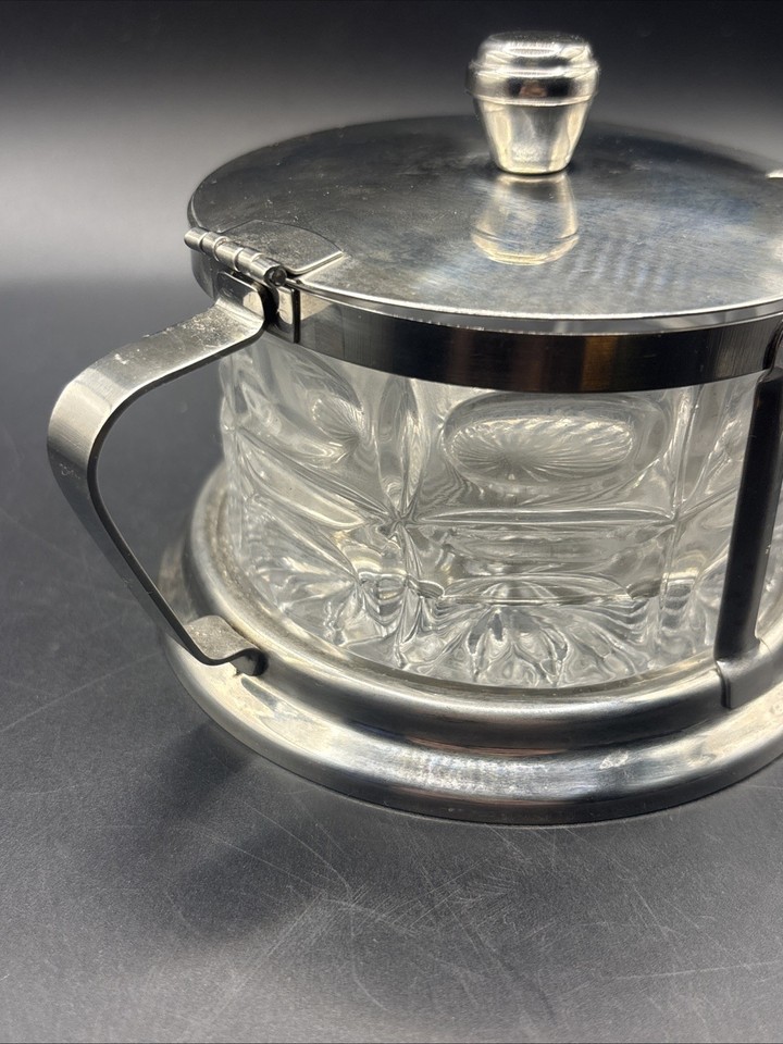 Vintage Mepra Inox Italy 18/8 Stainless Steel Glass Sugar Bowl ...