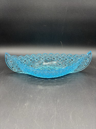 Blue Daisy and Button Glass Canoe Trinket Dish | eBay