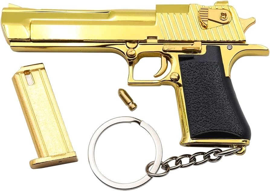 Mens gold desert eagle gun gift keychain all metal new, Moving parts ...