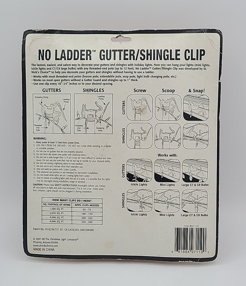 St. Nicks Choice 100 Count No Ladder Gutter Shingle Clips Christmas ...