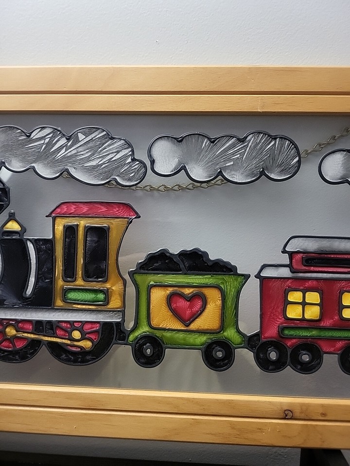Open Windows Stained Glass Train With Rail Cars | eBay