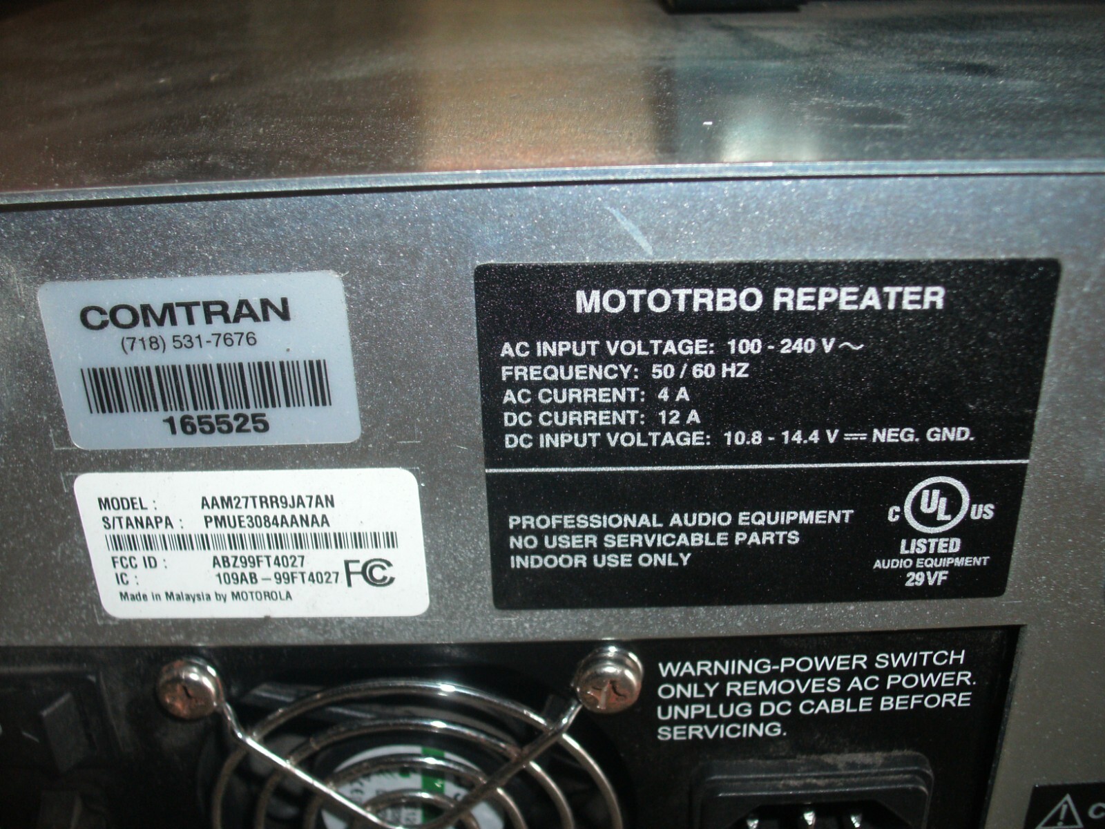 MOTOROLA MOTOTRBO XPR 8300 AAM27TRR9JA7AN REPEATER WITH RFS 633-6A-2N ...
