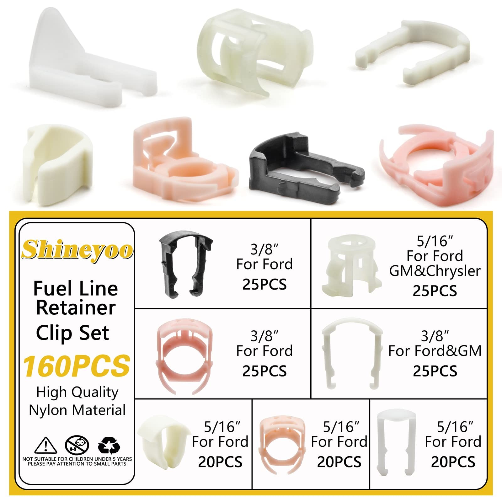 Fuel Line Retainer Clips 160PCS, 3/8 & 5/16 Fuel Line Retaining Clip ...