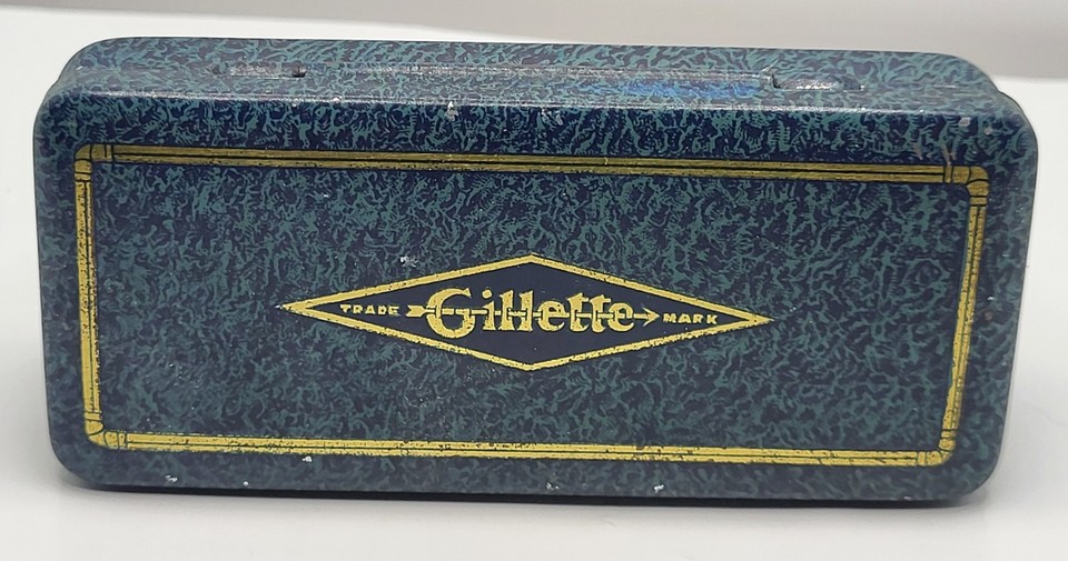 Vtg Gillette Service Set Tin Litho Shipper England NEW Flat Bottom #11 ...