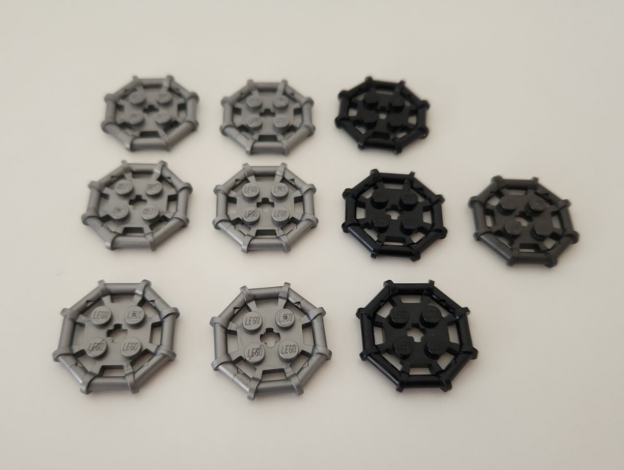 10 Lego plate, Modified 2 x 2 Bar Frame Octagonal silver pearl black ...
