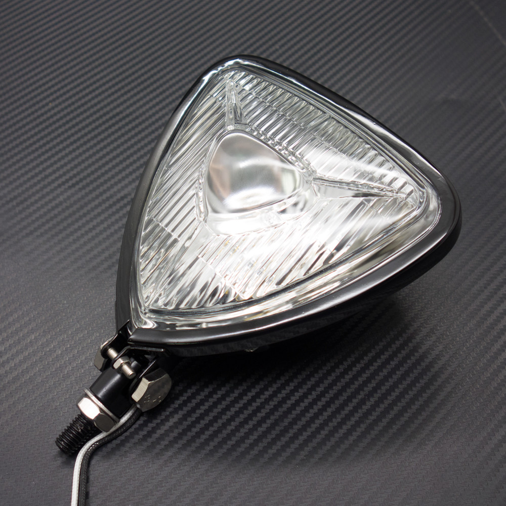Black Motorcycle Triangle Headlight Lamp Flat Back For Harley Honda ...