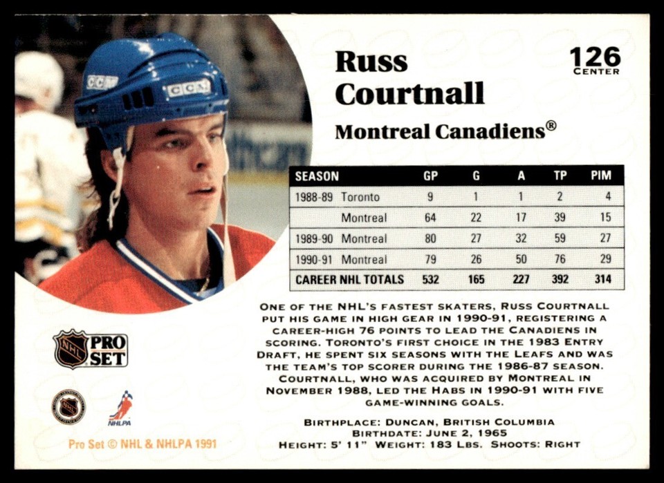 1991-92 Pro Set #126 Russ Courtnall Montreal Canadiens | eBay
