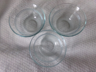 3 Vintage Pyrex 463 Blue Tint 3 Ring Custard Dessert Cups 6 Ounce 2 ...