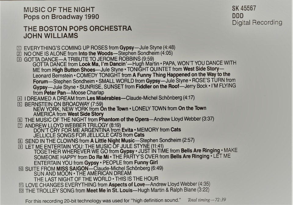 Music of the Night: Pops on Broadway 1990 by John Williams (Film ...
